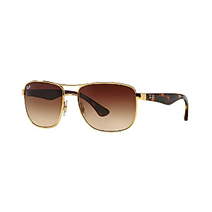 Ray-Ban RB3533 Square Sunglasses, Gold/Brown Gradient Dark Brown, 57 mm
