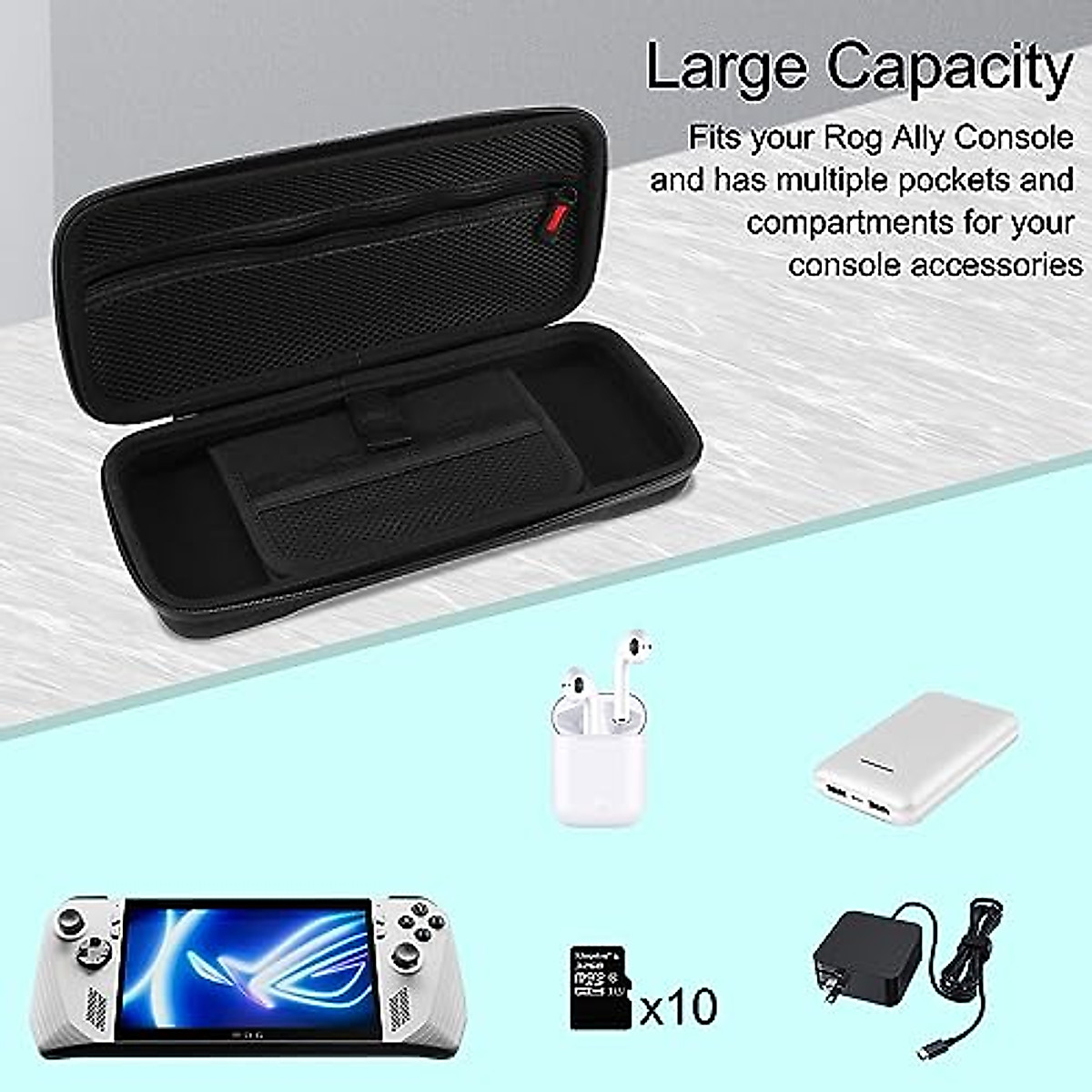 Jusy Compatible with ASUS ROG Ally Handheld Case, Shockproof Scratchproof Waterproof Protective Hard Carrying Storage Bag For ROG Ally 7" (Black)