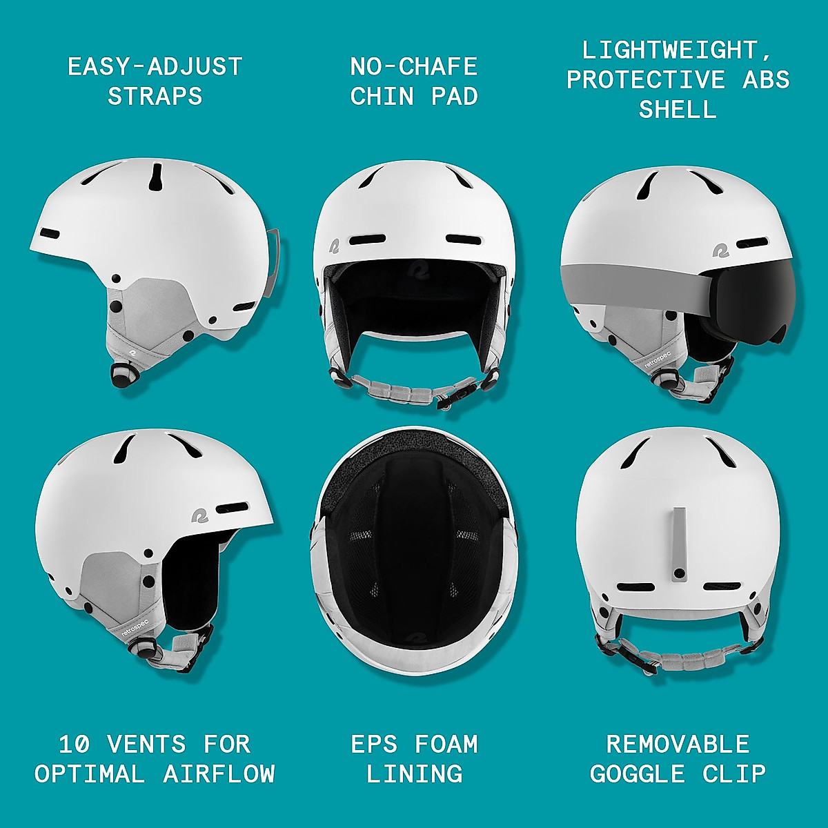 Retrospec Comstock Youth Ski & Snowboard Helmet for Kids - Durable ABS Shell, Protective EPS Foam & Cooling Vents - Adjustable Fit for Boys & Girls - Matte White, 48-51cm X-Small