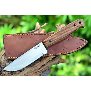 Perkin Fixed Blade Hunting Knife Full Tang with Leather Sheath, Solid & Sharp Blade Outdoor Survival Hunting Knife, Comfortable N Wood Handle Bushcraft Knife Camping Knife for Men and Women BUSH9.5