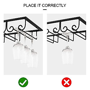 MOCOUM Under Cabinet Wine Glass Rack Stemware Rack, Wine Glasses Hanger Rack Wire Wine Glass Holder Storage Hanger for Cabinet Kitchen Bar (Black, 4 Rows 2 Pack)