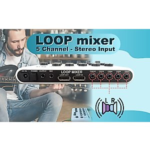 Maker Hart LOOP MIXER - Portable Audio Mixer with 5 Channel stereo inputs, 3 Outputs via 3.5mm jack. Including a Mono to Stereo DM2S Adapter.