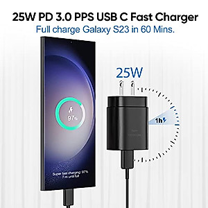 25W Samsung Super Fast Charger Type C, Android Charger Fast Charging for Samsung Galaxy S23/S23 Ultra/S23 Plus/S22/S22 Ultra/S21 Ultra/Note 20 Ultra/S20 Ultra with 6.6FT USB C Phone Charger Cable