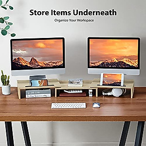 LORYERGO Dual Monitor Stand - Adjustable Computer Stand with Slot for Tablet & Cellphone, 44 lbs Capacity