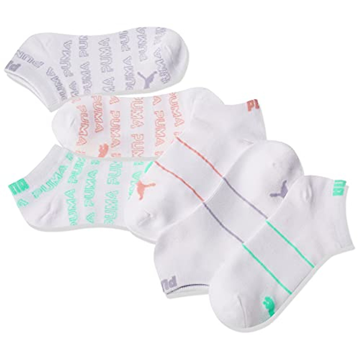 PUMA Women's 6 Pack Low Cut Socks, White/Light Purple, 9-11