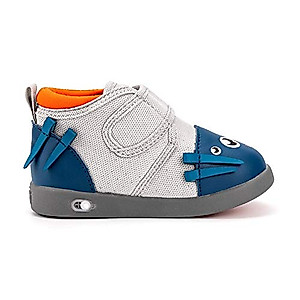 ikiki Spider Squeaky Shoes for Toddlers w/Adjustable Squeaker, Gray Girl or Boy Shoes (Size 7, Silk Von Webster)