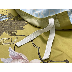 Exotic Modern Floral Print Bedding Birds Flowers Dusty Grey Design 100% Cotton Duvet Cover 3pc Set Hibiscus Blossom Branches in Muted Gray Blue (Queen, Citronelle Green)