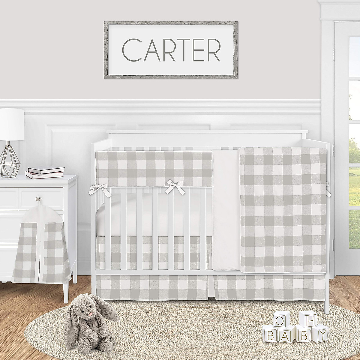 Sweet Jojo Designs Grey Woodland Plaid Fabric Memory Memo Photo Bulletin Board - Gray White Rustic Buffalo Check Flannel Country Lumberjack