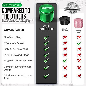 Santa Cruz Shredder Metal Herb Grinder Knurled Top for Stronger Grip 3 Piece Small 1.7" (Green)