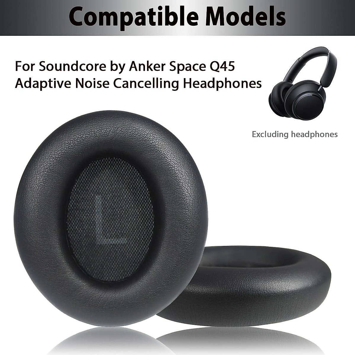 Adhiper Replacement Ear Pads for Anker Space Q45 Headphones, Ear Cushions for Soundcore by Anker Space Q45 Adaptive Noise Cancelling Headphones,with Buckle, Soft Protein Leather, Memory Foam(Black)