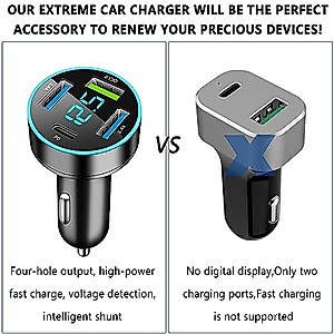4-Port USB Car Charger,Car Charger Adapter Fast Charging Cigarette Lighter USB Charger with Blue LED,2.4A+PD+QC3.0 Ports Car Charger Adapter Compatible with iPhone/Android(QC3.0+2.4A+2.4A+PD)