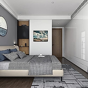 Lighthouse Wall Art Coastal Teal Picture Ocean Seascape Canvas Prints Landscape Beach Turquoise Blue Nature Paintings Bathroom Living Room Bedroom Skyline Nautical Scenery Artwork 12x16 Inches