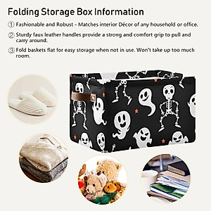 ZENWAWA Collapsible Fabric Storage Cube Ghost Skulls Print, Large Foldable Open Organizer Bins Baskets with PU Handles 1 Pack