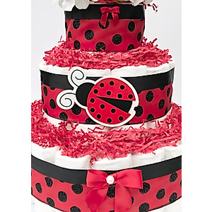 Diaper Cake - Ladybug Style - Neutral - Baby Shower - Centerpiece -3 Tier Cake - Gift
