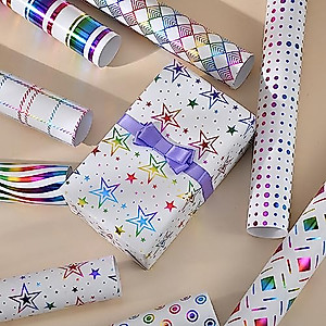 Birthday Wrapping Paper Sheets, 8 Sheets Gift Wrapping Paper with 8 Different Colorful Designs for Birthday,Bridal Baby Shower, Weddings, Graduations, Christmas, Women, Men, Boy, Girls.