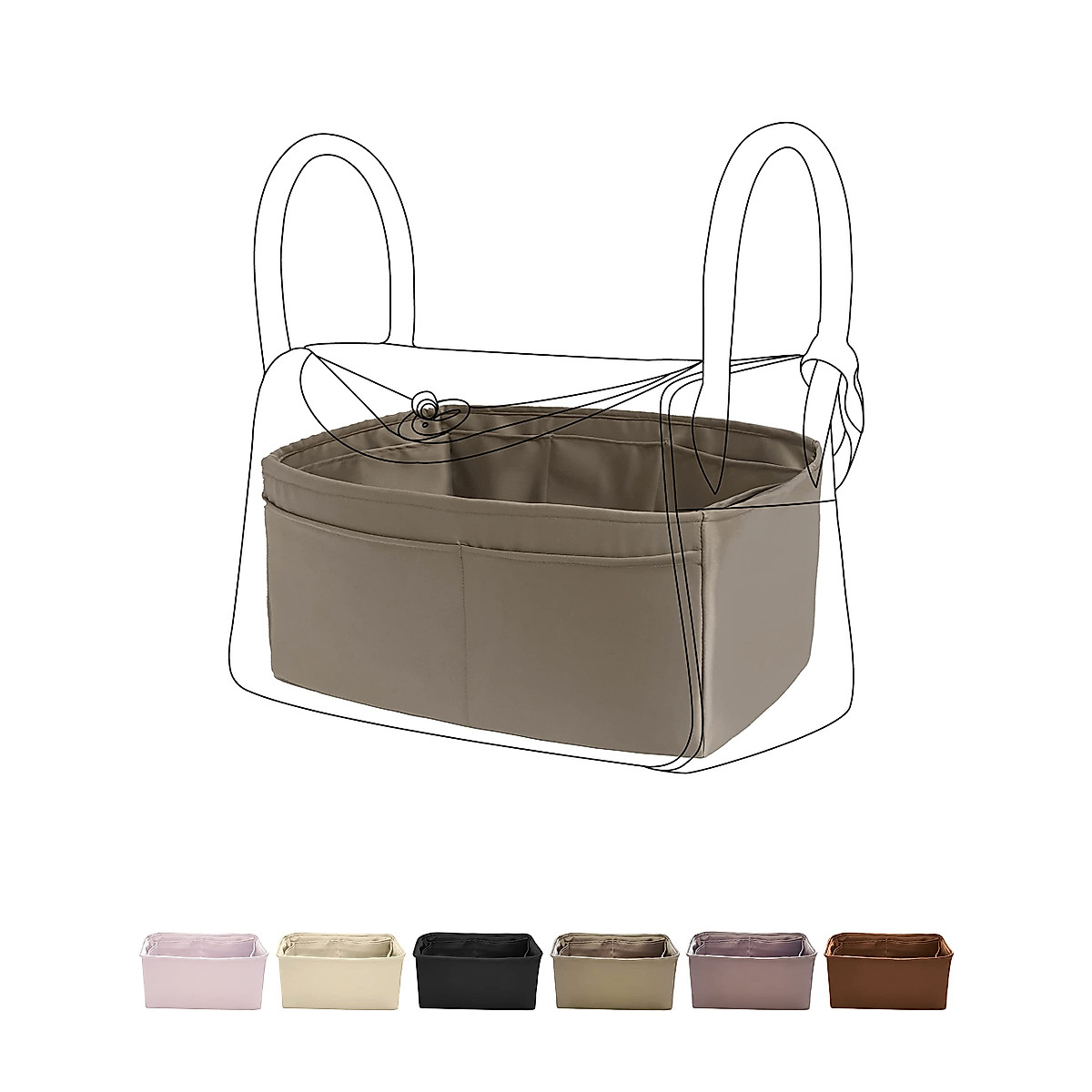 DGAZ Purse Organizer Insert，Silk Bag Organizer，Luxury Handbag & Tote Shaper Fits Lindy 19/26/30/34 Bags（Etoupe grey，LD19）