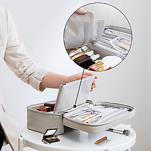 KTMOUW Makeup Bag Waterproof Cosmetic Bag Leather Makeup Travel Bag Portable Makeup Brush Bag Multifunctional Makeup Organizer Bag for Women Girls, 2-Pack, Grey