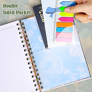 Spiral Notebook, A5 Lined Journal for Women, Hardcover Spiral Journal with 2 Pockets, College Ruled Notebooks, Cute Notebook for Office, School Supplies, Gifts (160 Pages, 6.3" x 8.46", Iris)