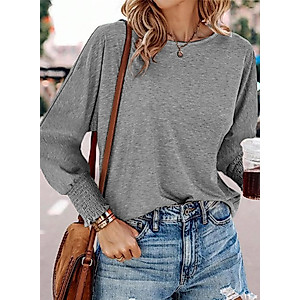 Dokotoo Long Sleeve Shirts for Women Grey Tops Womens Business Blouses Dressy Casual Fall Fashion 2024 Trendy Women's Tops Loose Fashion Shirts Tee T Shirts for Women