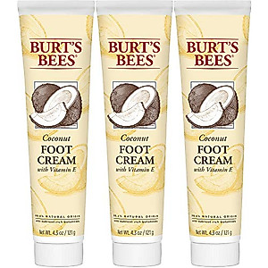 Foot Cream, Burt's Bees Moisturizing Lotion for Dry Skin, with Coconut Oil & Vitamin E, All Natural, 4.34 Ounce (Pack of 3) (Packaging May Vary)