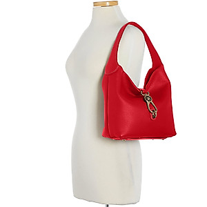 Dooney & Bourke Women's Small Logo Lock Sac Shoulder Bag in Pebble Grain Leather, with Signature Logo Lock Closure, Red