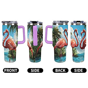 Tropical Flamingo Insulated Tumbler with Lid And Straw Stainless Steel Travel Coffee Mug 40oz Violet-style
