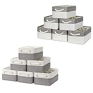 Bidtakay Set of 12 Bundled Baskets Small Fabric Baskets for Organizing 11.8 x 7.8 x 5 inch (White&Grey)