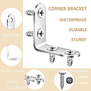 16PCS L Brackets Corner Braces Pndbnq 304 Stainless Steel 90 Degree Right Angle Brackets Waterproof Metal Shelf Support Brackets for DIY Wood Frame Wall Cabinet Furniture L Fastners with 64pcs Screws