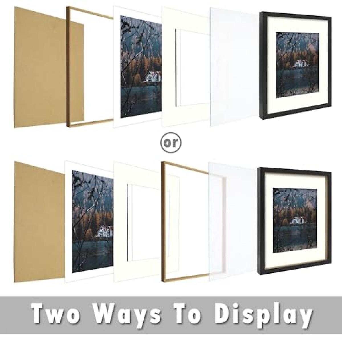 Frametory, 11x14 Picture Frame with Mat for 8x10 Photo - Country Rustic Style - High Definition Glass Wide Molding - Preinstalled Wall Mounting Hardware (Rustic Black, 1 Pack)
