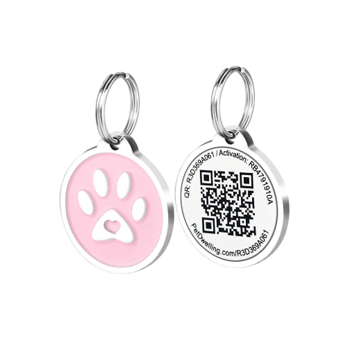 Pet Dwelling Premium QR Code Pet ID Tags - Dog Tags and Cat Tags, Connect to Online Pet Profile, Receive Instant Scanned Tag Location Email Alert(Pink Paw)