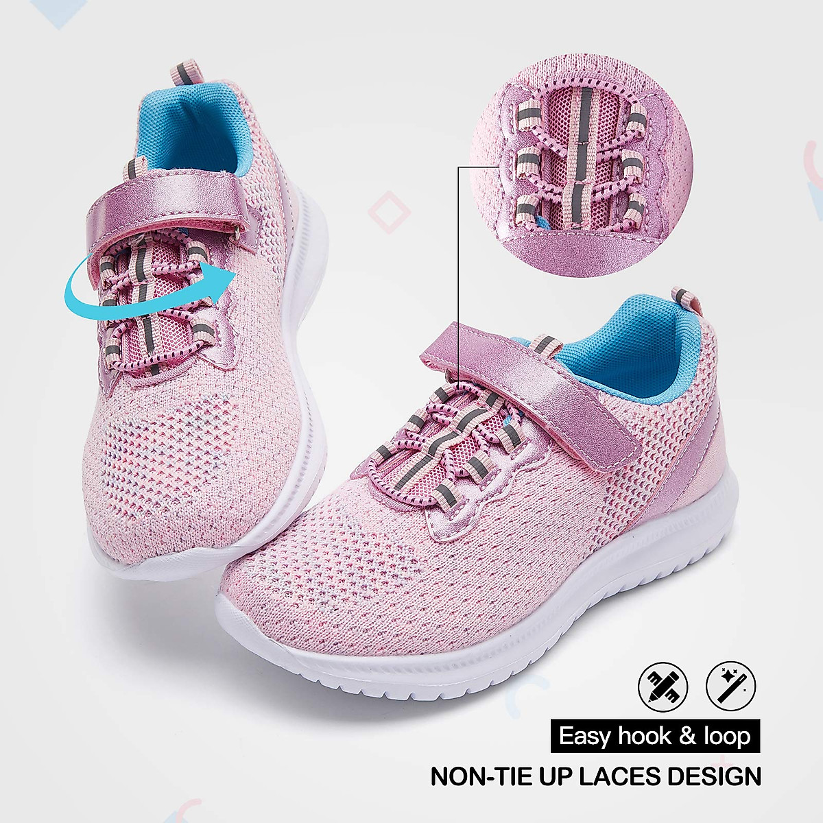 RUNSIDE Kids Shoes, Boys Girls Sneakers Lightweight Athletic Walking/Running Tennis Shoes, Size 2 Big Kid, Pink