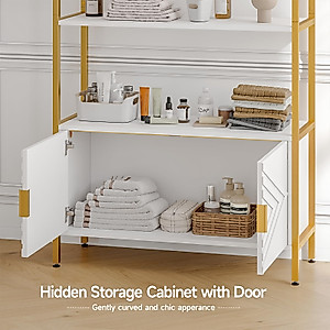 ONBRILL 5 Tier Bookshelf, 71 Inch Tall Arched Metal Bookcase with Storage Cabinet, Modern Industrial Organizer Bookshelves, Display Rack for Bedroom Living Room Home Office, Easy Assembly, Gold