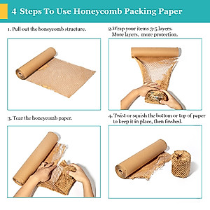 MCfleet 15"x135' Honeycomb Packing Paper Wrap Roll, Eco Friendly Packaging Material for Moving Shipping Gift Wrapping with 20 Fragile Stickers, Protective Recycled Cushion Wrap Suppliers Kraft Brown