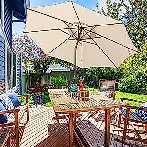 Abba Patio 9ft Patio Umbrella Outdoor Market Table Umbrella with Push Button Tilt and Crank for Garden, Lawn, Deck, Backyard & Pool, 8 Sturdy Ribs, Beige