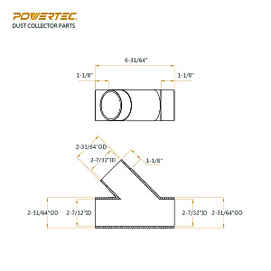 POWERTEC 70228 2-1/2 Inch Y-Fitting Dust Collection Hose Connector, Clear Color