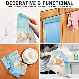 SLHKPNS Summer Starfish Kitchen Dish Towel Set of 4,Seashell San Beach 18x28in Absorbent Dishcloth Reusable Cleaning Cloths for Household Use