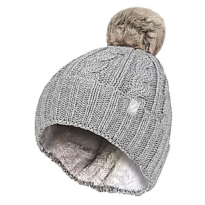 Heat Holders - Womens Thick Knit Thermal Winter Warm Beanie Hat with Pom Pom (One Size, Light Grey)