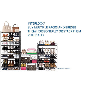 Seville Classics Sturdy Freestanding Storage Shelf for Bedroom, Closet, Entryway, Dorm Room Organizer Stackable Durable Metal Shoe Rack Espresso Slat, 3-Tier (NEW MODEL)