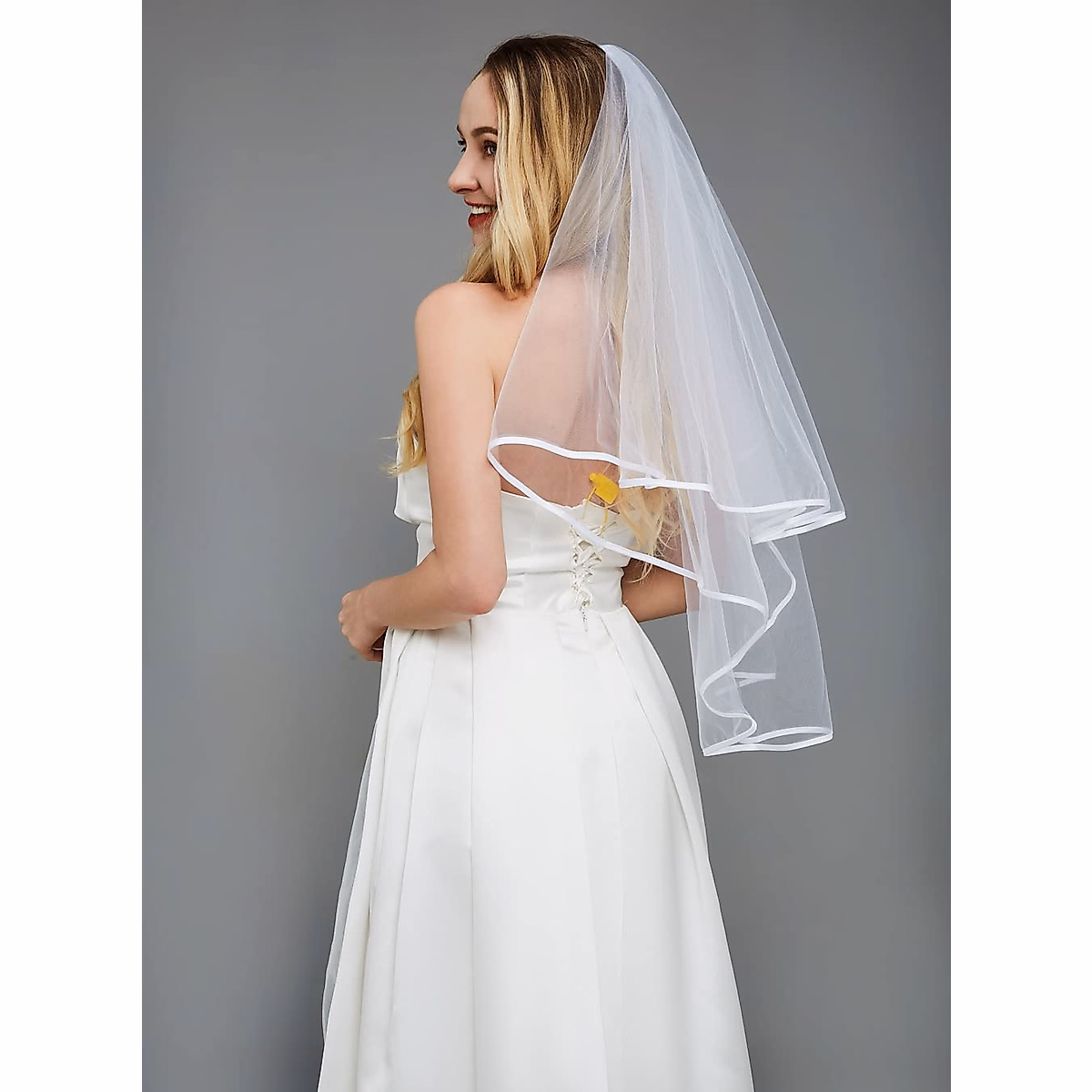 KUNG FU PARTY Bachelorette White Double Ribbon Edge Center Cascade Bridal Wedding Veil with Comb& Bride to Be Satin Sash (White Veil+White Sash)