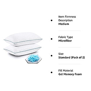 VVZ Shredded Memory Foam Pillows, Bed Pillows for Sleeping 2 Pack Standard Size 20 x 26 Inches, Luxury Hotel Cooling Gel Foam Pillows Set of 2, Adjustable Loft Pillow for Side and Back Sleepers