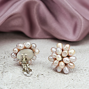 AeraVida Pretty Cultured Freshwater Pearl Cluster Pink Flower Clip-on Earrings | Elegant Handmade Jewelry for Women | Statement Earrings