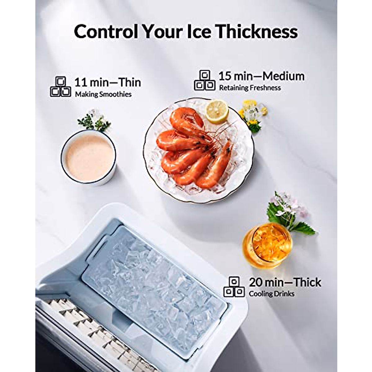 Silonn Ice Makers Countertop - 24Pcs Ice Cubes in 13 Min, 45lbs Per Day, 2 Ways to Add Water, Auto Self-Cleaning, Stainless Steel Ice Machine for Home Office Bar Party