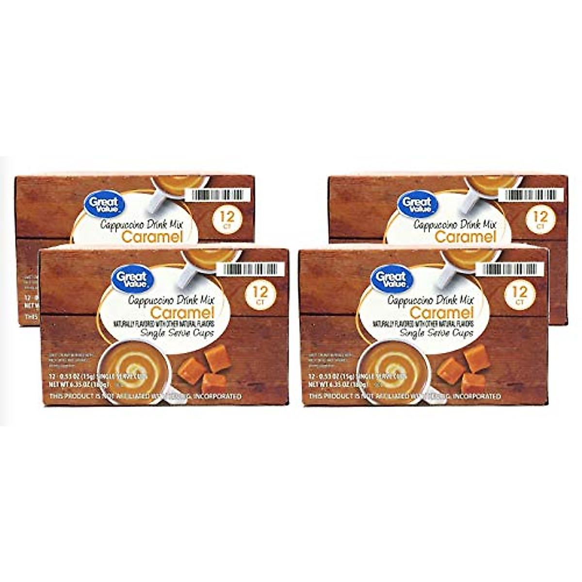 Great Value Cappuccino Coffee and Hot Drink Single Serve Pods, 12 Count (Caramel Cappuccino, Pack of 4)