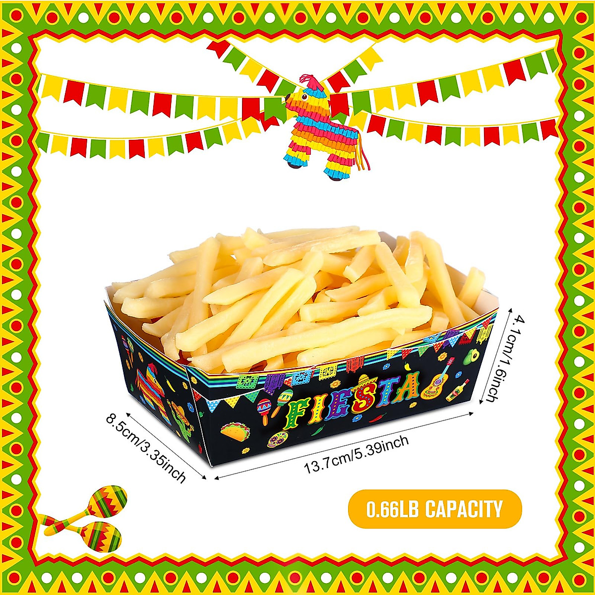50 Pieces Fiesta Snack Trays Party Supplies Cinco De Mayo Nacho Paper Food Trays Mexican Theme Decorations Day of The Dead Popcorn Paperboard Holder for Mexican Festival Taco Theme Birthday (Guitar)