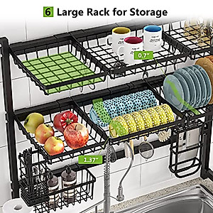 1Easylife Over The Sink Dish Drying Rack, Black 3 Tier Stainless Steel Large Kitchen Dish Rack, Dish Drainers for Home Kitchen Counter Storage, Above Sink Dish Racks Organizer with Utensil Holder