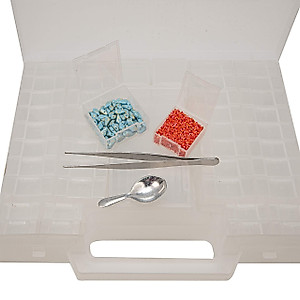 The Beadsmith Bead Organizer Carrying Case, 55 piece set, with removable compartments in assorted sizes, a carrying case, plus a bead scoop and tweezer.