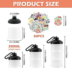 JIANWEI Protein Powder Storage Container, 3 Layer Stackable Leak-proof Formula Dispenser with 50 Inspirational Words Stickers and 1 Keychain, Portable Protein Powder Holder(Black+white)