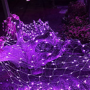 LJLNION Christmas Net Lights, 360 LED 12ft x 5ft Connectable Christmas Mesh Fairy String Lights,8 Modes Low Voltage Safe Adaptor for Xmas Trees, Bushes, Wedding, Outdoor Garden Decorations, Purple