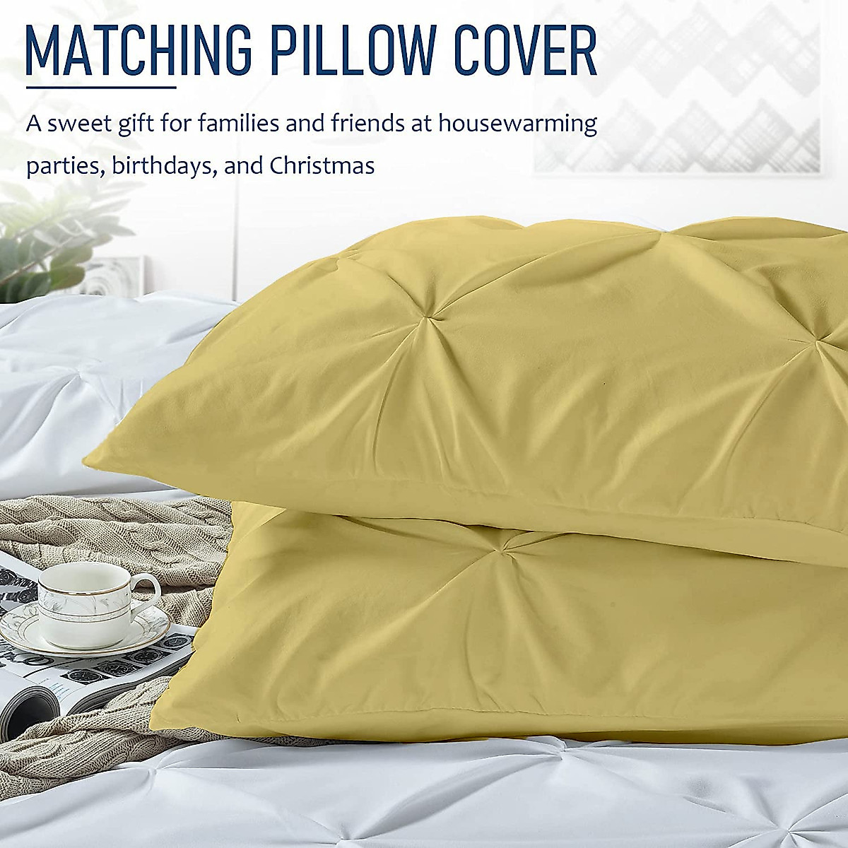 Crown Collection Luxuriate Hotel 1000-TC Hypoallergenic Ultra Soft 100% Egyptian Cotton Super King Plus 120X120 Toupe Solid Pinch Plated Duvet Cover with Zipper Colser & 2pcs Pillow Case Set