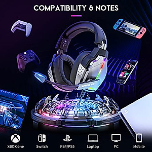 CamDive Gaming Headset for PS4 PS5 PC Xbox One, 3D Stereo Sound PS5 Headset, Noise-Cancelling Over Ear Gaming Headphones with Mic for Switch Laptop Mobile